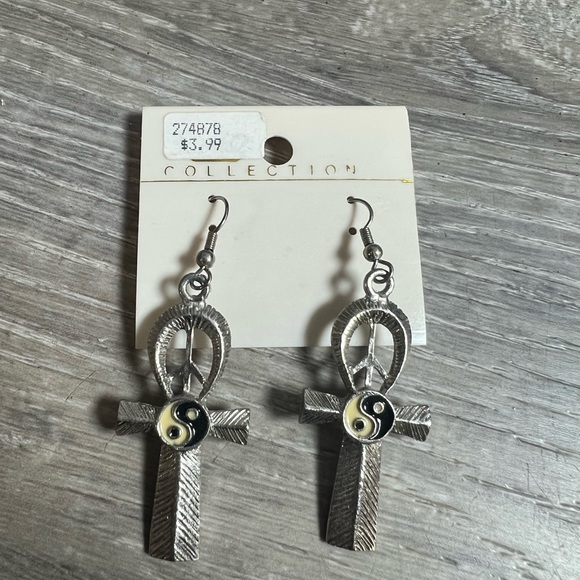 Jewelry | Vintage Ankh Cross Peace Sign Yin Yang Earrings Dangle Hippie ...